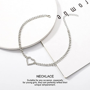 Zoestar Rhinestone Choker Necklace Gorgeous Crystal Necklaces Heart Neck Chain Jewelry for Women