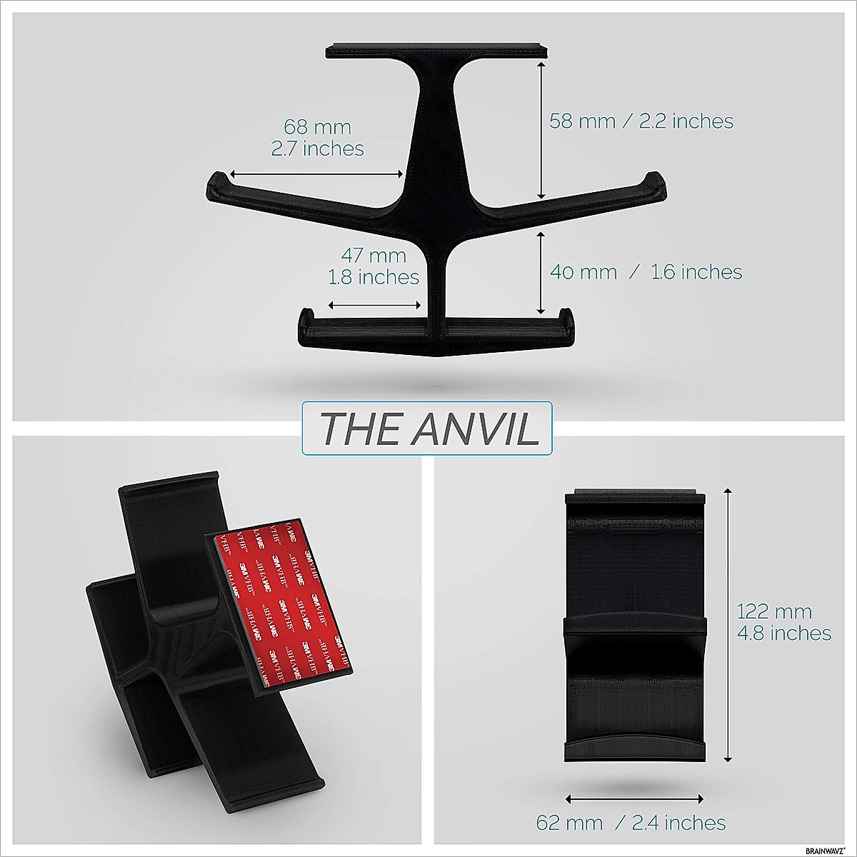 BRAINWAVZ [EOL] The Anvil - Under Desk/Shelf Dual Gamepad Controller & Dual Headphone Hanger Holder Stand - Designed for Xbox ONE PS4 PS3 PS5 Dualshock DualSense HyperX PC Steelseries Razer [EOL]
