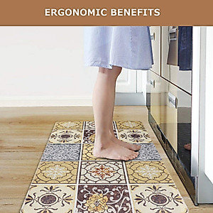 Kitchen Rug,Memory Foam Kitchen Mat 17"×30" Anti Fatigue No-Slip Comfort Area Rugs Water Proof & Oil Proof Throw Carpet Decor for Kitchen Office Front Door Sink and Living Room(Brown)