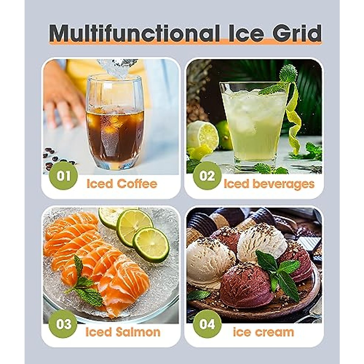 Ice Cube Trays with LId and Bin, Easy Release Ice Trays for Freezer, 2 Pack Ice Cube Molds, 64 Pcs Ice Cube Tray, Large Capacity Ice Tray Holder, Includes Ice Tong, Ice Spoon, for Whiskey, Cocktail.