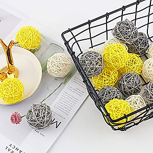 DomeStar 24PCS Yellow Decorative Balls for Bowl Centerpiece, 2 Inch Rattan Balls Wicker Balls Decorative Twig Orbs Spheres Bowl Fillers Vase Fillers Home Wedding Decor