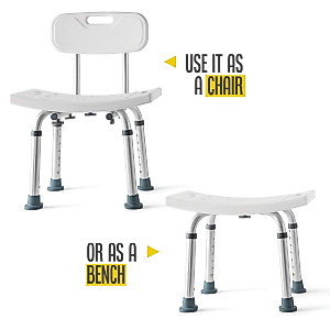 Shower Chair Set of 3 - Includes Back Scrubber & Additional Sponge - Anti Slip for Safety, with 8 Adjustable Heights Portable - Tool Free Shower Chair for Elderly - Bath Chair for Elderly