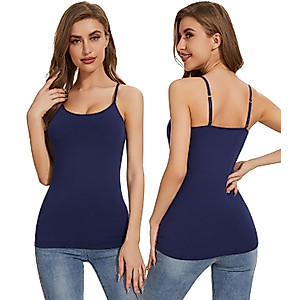 Accbiety 3-Pack Womens Camisole with Shelf Bra Adjustable Spaghetti Strap Cami Cotton Undershirt Tanks Black Navy Wine Red XL