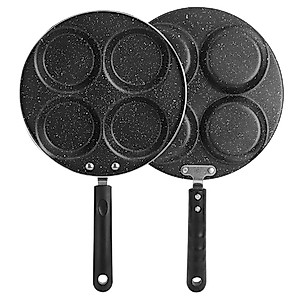 HERCHR Egg Pan 4-Cup Aluminum Egg Frying Pan Nonstick Omelette Pan Egg Cooker Pan Pancake Pan Multi Egg Pan for Breakfast Pancake, Plett, Crepe Pan, Sandwiches, Dishwasher Safe