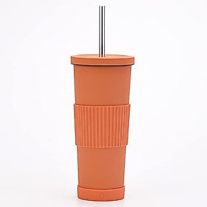 PHEZEN 830ml Sports Water Bottle with Straw Lid, Stainless Steel Thermos Vacuum Insulated Water Bottle Large Capacity Water Bottle with Non-Slip Cup Body Sleeve BPA-Free Insulated Water Bottles