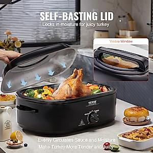 VEVOR Electric Roaster Oven, 20 QT Turkey Roaster Oven with Self-Basting Lid, 1450W Roaster Oven with Defrost & Warm Function, Adjustable Temperature, Removable Pan & Rack, Fits Turkeys Up to 24LBS