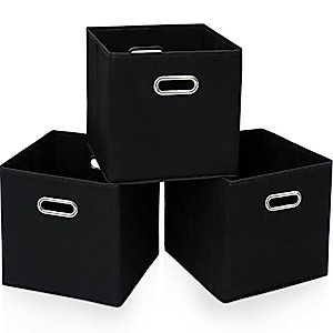 STOREONE 13 Inch Cube Organizer Bins ,Black Fabric Storage Bins，Foldable Storage Bins Basket with Dual Handles Fabric Organizer Bins and Storage Box，Set of 3,Black