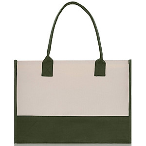VANESSA ROSELLA Personalized 100% Cotton Canvas Chic Tote Bag (Olive)