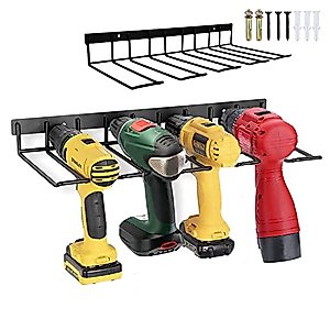 Heavy Duty Power Tool Organizer Metal Drill Holder Racks,Hold 4 Drills,Garage Storage Wall Mount Tool Rack for Garage Workshop Shed Pegboard