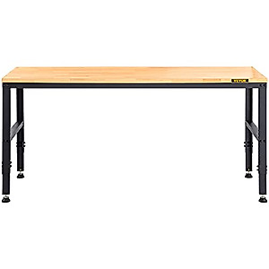 VEVOR Adjustable Workbench, 48" L X 20" W Garage Table w/ 28.3" - 38.1" Heights & 2000 LBS Load Capacity, with Power Outlets & Hardwood Top & Metal Frame & Foot Pads, for Office Home Garage