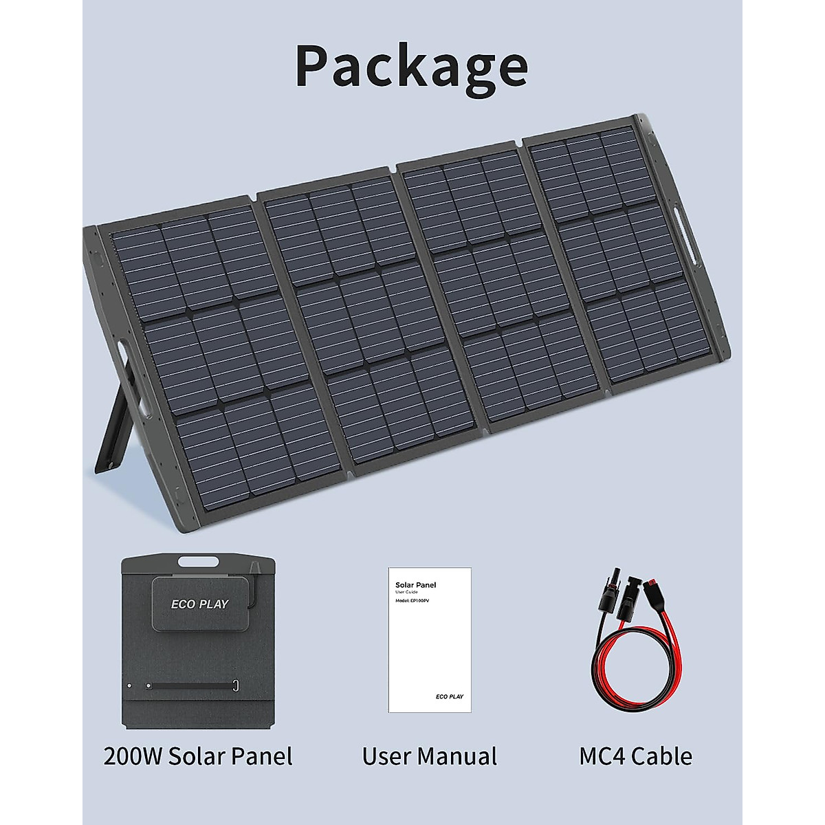 Solar Panel, Foldable Portable Solar Panel Battery Charger Kit with Adjustable Kickstand, Wire Storage Bag, MC4 Cable, IP67 Waterproof for Portable Power Station Camping Tent Home Off-Grid RV (200W)