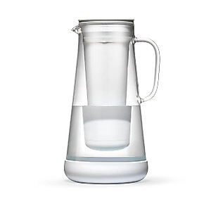 LifeStraw Home - Water Filter Pitcher, 7-Cup, White, Glass with Silicone Base, White, for everyday protection against bacteria, parasites, microplastics, lead, mercury, PFAS and a variety of chemicals