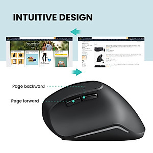 Perixx PERIMICE-804 Bluetooth Vertical Mouse, Bluetooth Connection for Windows and Android System, Works Without USB Receiver, Black