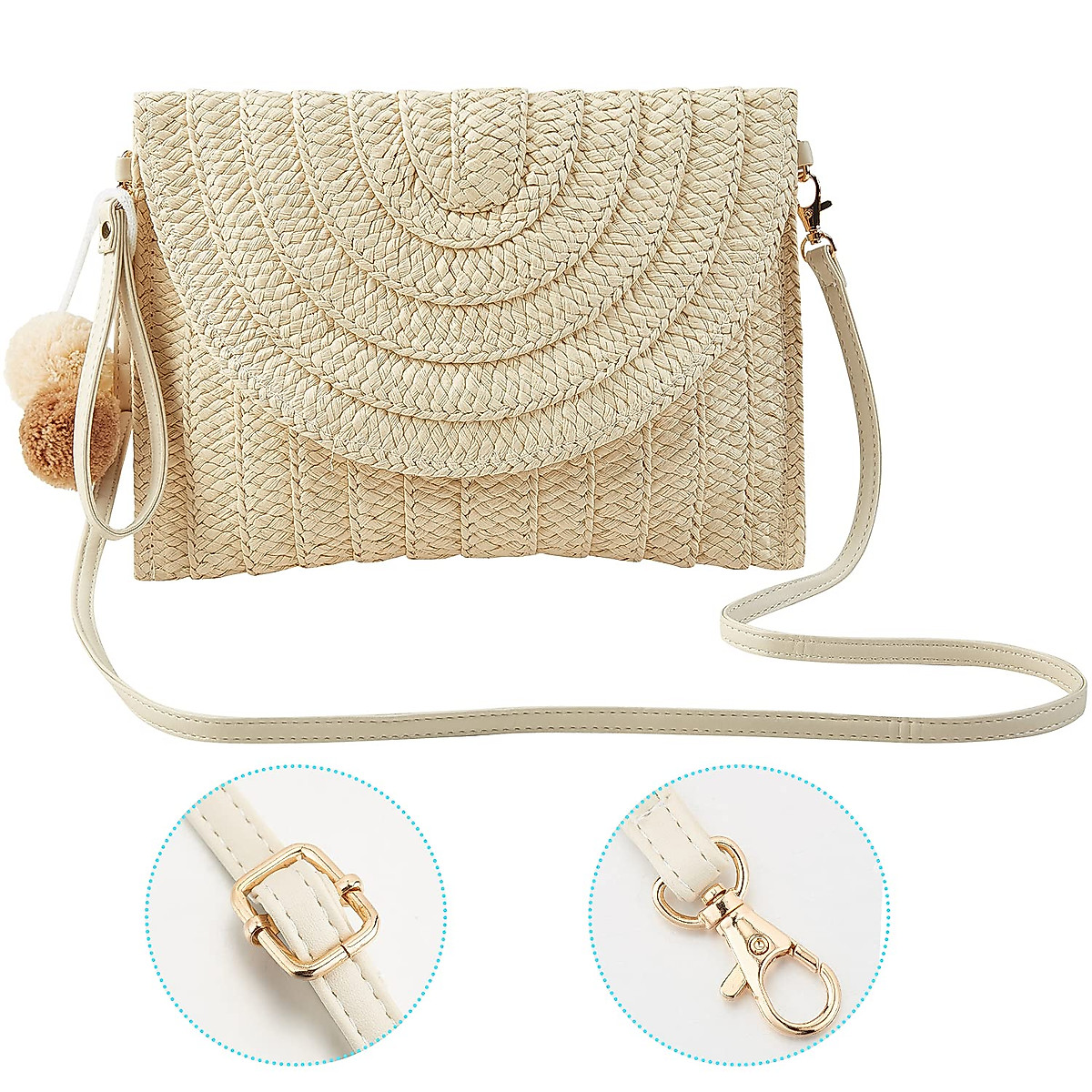 FARVALUE Women's Straw Shoulder Crossbody Bag Summer Woven Purse Beach Straw Envelope Clutch Wallet for Women