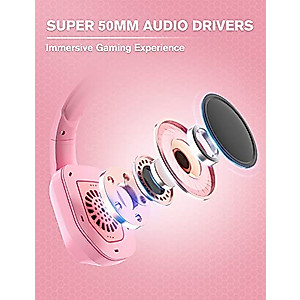 ZIUMIER Z30 Pink Gaming Headset for PS4, PS5, Xbox One, PC, Wired Over-Ear Headphone with Noise Canceling Microphone, LED Flowing RGB Light, 7.1 Surround Sound,Comfortable Earmuffs