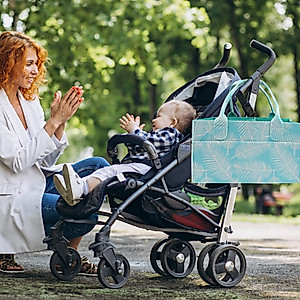 Felt Baby Diaper Caddy Organizer - Changing Table and Car Organizer for Diapers and Baby Wipes, Gift Registry For Baby Shower, Nursery Storage Basket and Bin, Green Leaves
