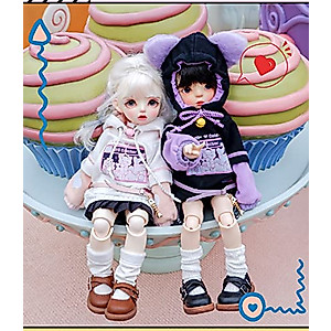 New 1/6, 1/4,1/3 BJD Doll Clothes Cute Cat Sweater Hoodie Jacket for Big 1/6, Yosd, 30cm/45cm/60cm Dolls Clothing BJD SD Doll Accessories (Black-Purple,1/6)
