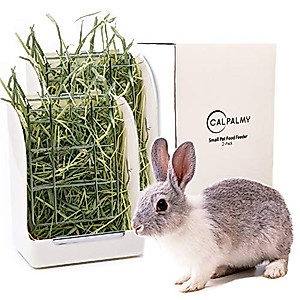 CalPalmy 2-Pack Hay Feeder for Rabbits, Guinea Pigs, and Chinchillas - Minimize Waste and Mess with 5 1/2" x 3 1/2" x 7 3/8" Hanging Alfalfa and Timothy Hay Dispenser