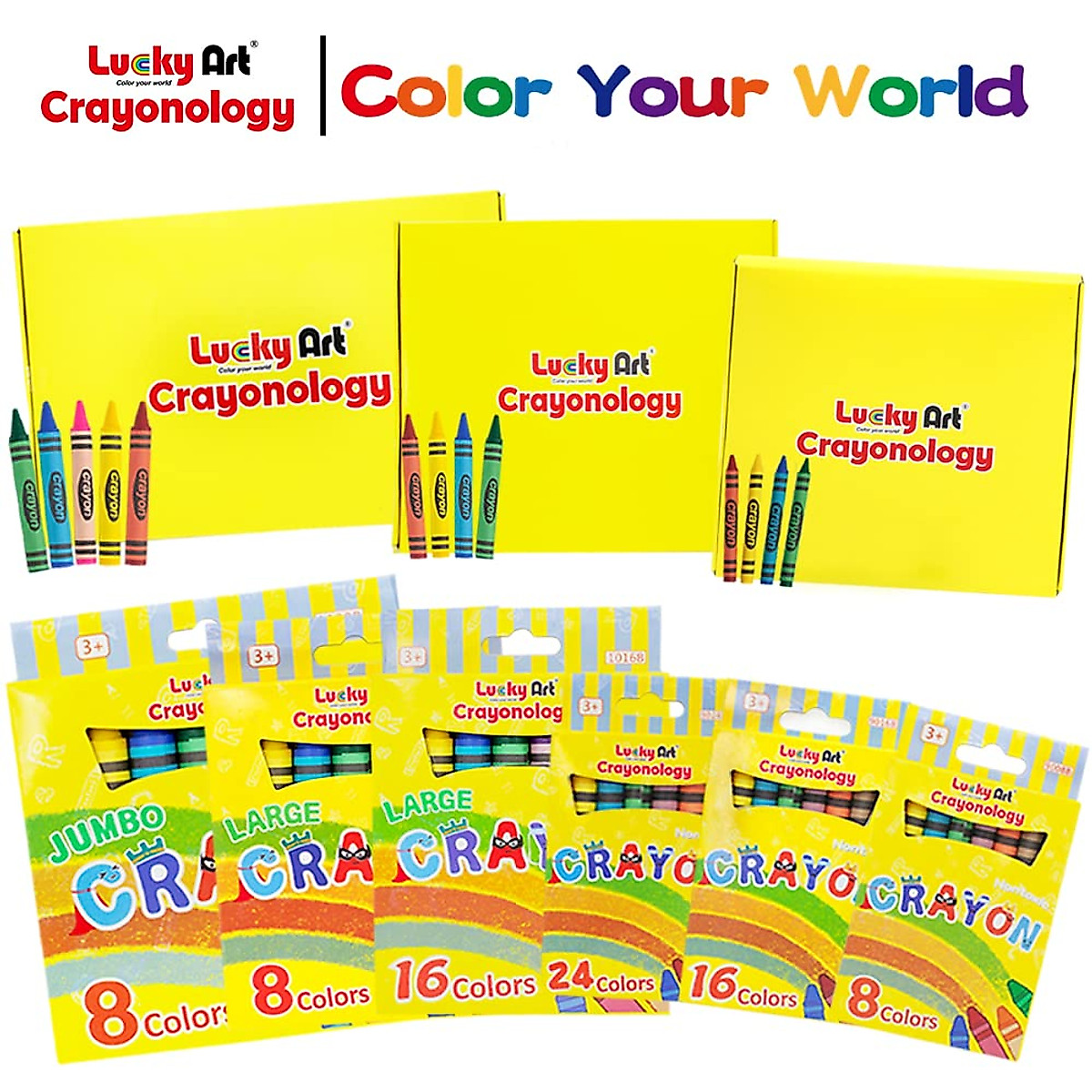 Lucky Art 20 Sets of 4 Packs (80 count) Standard Size Crayons - Mini Crayon Packs Non-Toxic Crayons; Crayons in bulk for Kids Party Favors, School Supplies for Teachers & Travel Crayons