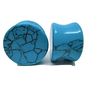 Pierced Republic Turquoise Stone Ear Plugs - Double Flared Gauges - 7 Sizes - Pair (0 Gauge (8mm))