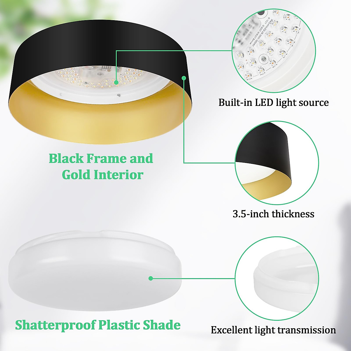 Flush Mount Ceiling Lights, 25W LED Ceiling Light Fixtures 300W Equivalent 2600LM 5CCT Adjustable Modern Black and Gold Flush Mount Light Fixture Dimmable Ceiling Lamps for Bathroom Hallway Bedroom