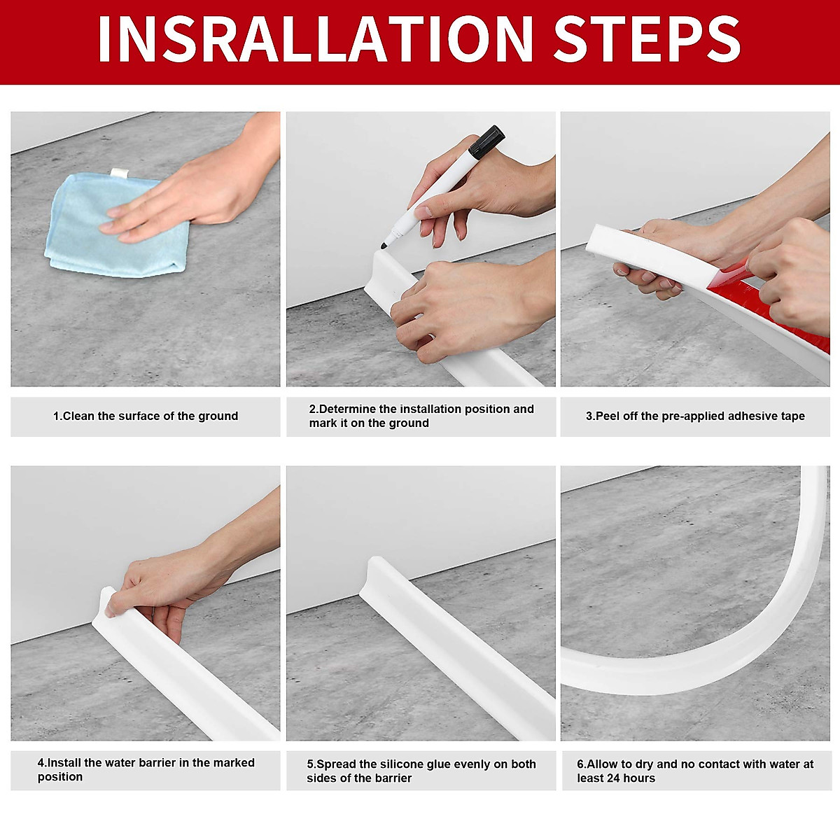 GenericBrands 48 Inch Collapsible Shower Threshold Water Dam Shower Barrier Retention System for Bathroom and Shower Room