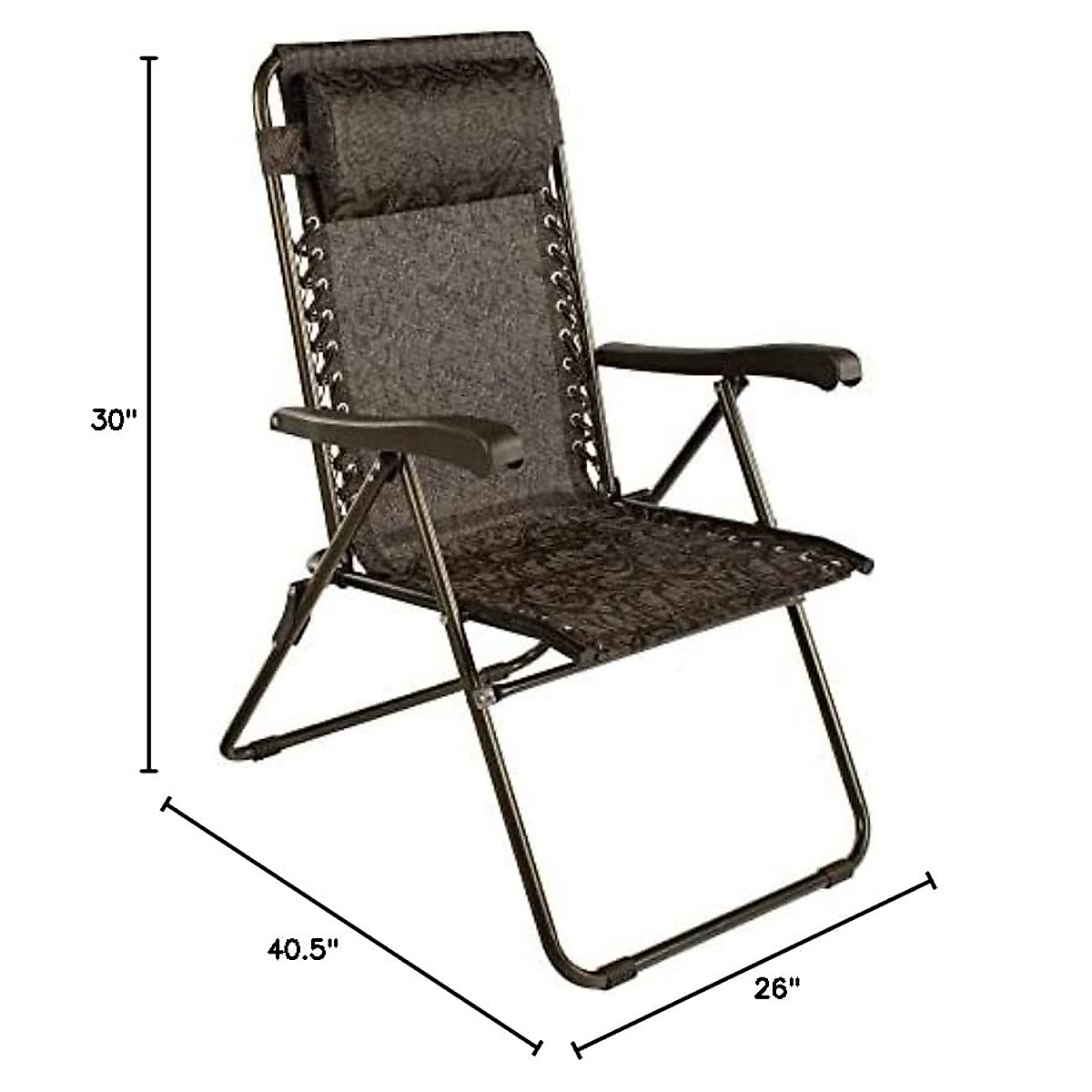 Bliss Hammocks GFC-612-J Wide Reclining Sling w/Pillow, Foldable, Outdoor, Lawn, Patio, Adjustable Lounge Chair, Weather & Rust Resistant, 275 Lbs Capacity, Jacard-Bronze Frame, 26-Inch