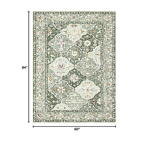 Boho Vintage Area Rugs 5×7 Washable Non-Slip Traditional Green Carpet for Living Room Bedroom Dining Room Farmhouse