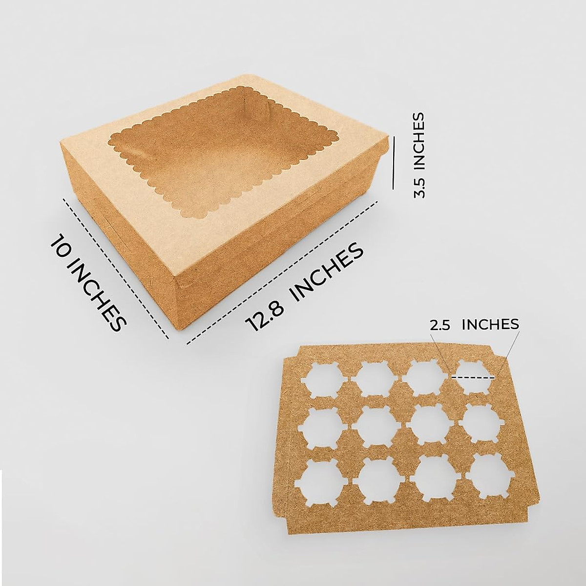 Tectonic Key 5 pack Kraft Brown Disposible Cupcake Box Carrier Containers with 5 inserts 12.9 x 9.34 x 4in with PVC clear Window Recycleble Holds Cupcakes, Muffins, and many Bakery pasteries