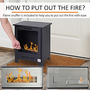 HOMCOM Ethanol Fireplace, 19.75" Freestanding Fireplace Stove with Flame Snuffer, 0.25 Gal, Max 269 Sq. Ft., Burns up to 3 Hours, Black