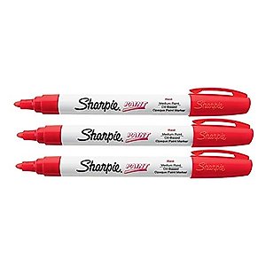 Sharpie Oil-Based Paint Marker, Medium Point, Red Ink, Pack of 3