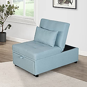 Haplized Sleeper Sofa Couch, Pull Out Couch Bed Sleeper Sofa, Chair Bed, Ottoman Chair with Adjustable Backrest, Portable Pillow, Fold Out Couch Bed, for Small Room, Apartment (Green Fabric)