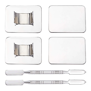 OLYCRAFT 6PCS Stainless Steel Makeup Palette Mini Ring Palette with Spatula Tool Makeup Palette Tools for Nail DIY Art Design Paint Color- 1.7 x 1.3 Inch