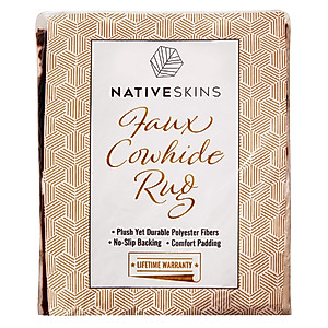 NativeSkins Faux Cowhide Rug (4.6ft x 5.2ft) - Cow Print Area Rug for a Western Boho Decor - Synthetic, Cruelty-Free Animal Hide Carpet with No-Slip Backing, Cow Print Rug