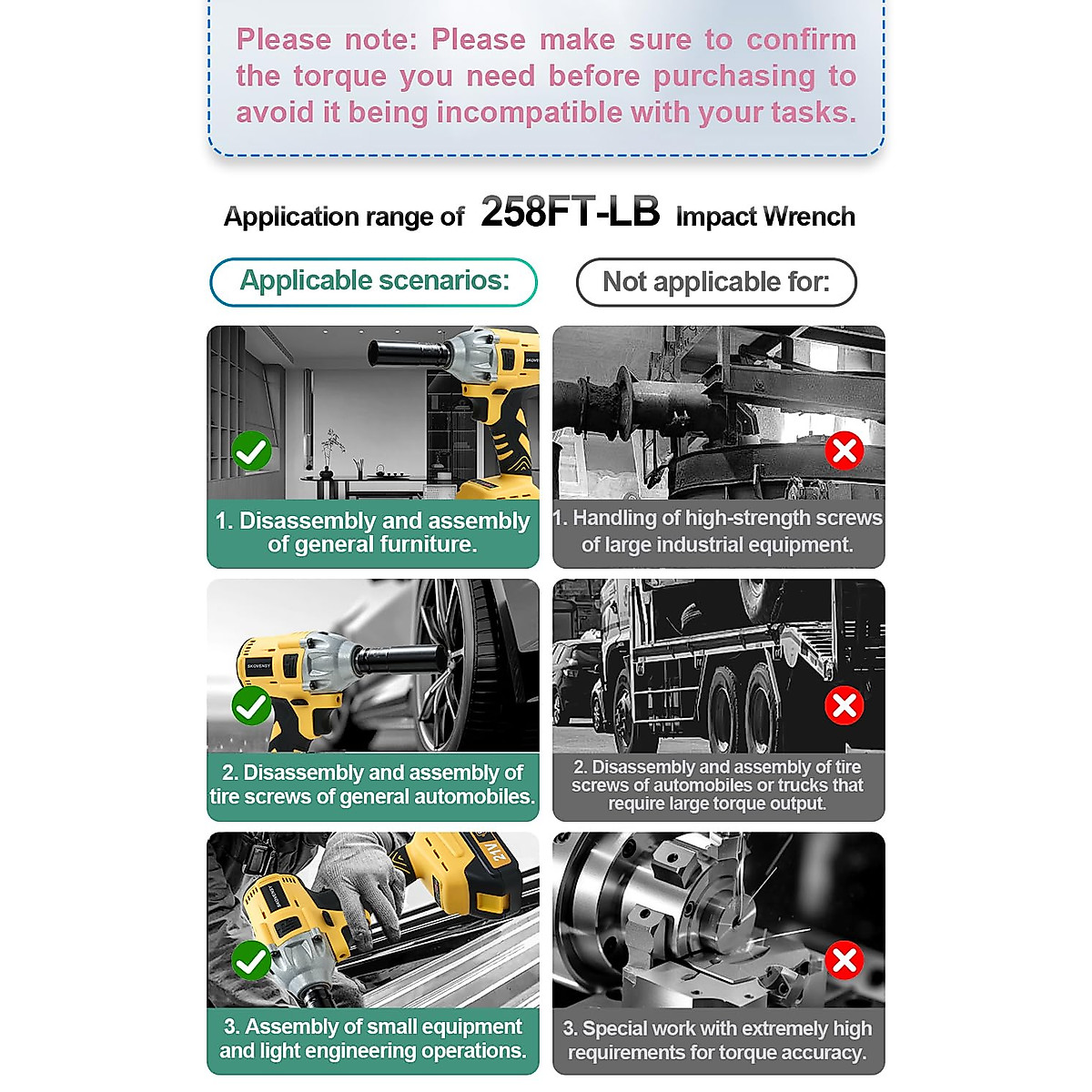 SKOVENSY Cordless Impact Wrench 258Ft-lb（350N.m）, 1/2 Impact Gun, 2 Batteries, Pistola de Impacto, with 5 Sockets, Electric Impact Driver for Car Tires and Home YELLOW