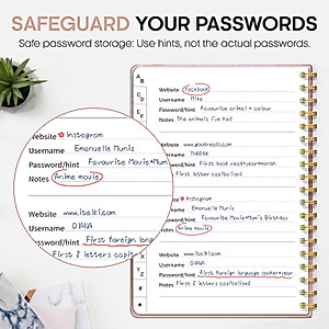 Password Book with Alphabetical Tabs, 5.5" x 6.7" Spiral Password Book, Small Password Books for Seniors, Password Keeper Book to Help You Stay Organized - Rose Gold