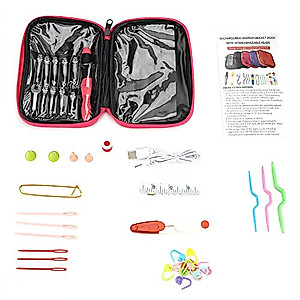 Walfront LED Crochet Hooks Set,40Pcs USB Chargeable LED Crochet Hooks Set, 9 Interchangeable Heads Light Up Knitting Needles Tools Kits Set Accessory
