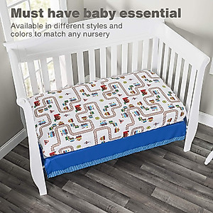 Everyday Kids 2 Pack Fitted Boys Crib Sheet, 100% Soft Breathable Sheet, Fits Standard Size Crib Mattress 28in x 52in, Nursery Sheet - Train/Light Blue