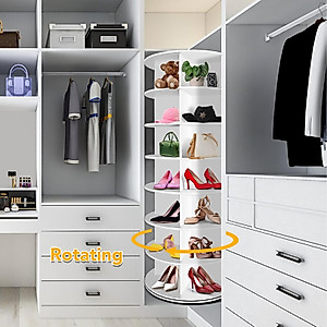 LISGODTO 7 Tier Rotating Shoe Rack, 360° Revolving Free Standing Shoe Organizer, Multifunctional Storage Revolving Shoe Rack Tower, Spinning Shoe Display Lazy Susan (White)