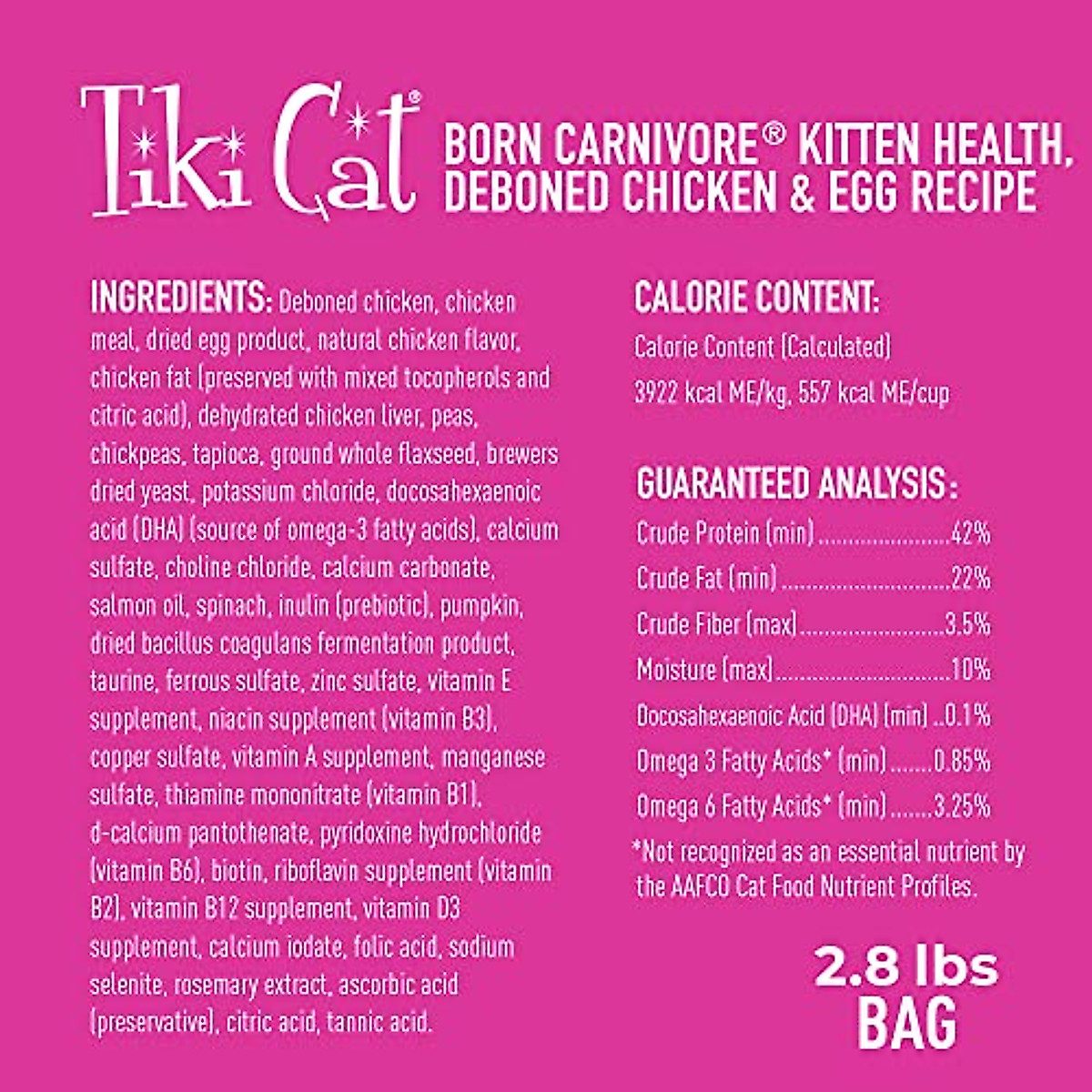 Tiki Cat Born Carnivore Baby, High-Protein and Grain-Free, Complete and Balanced Dry Cat Food for Kittens 6 Weeks+, 5.6 lbs. Bag