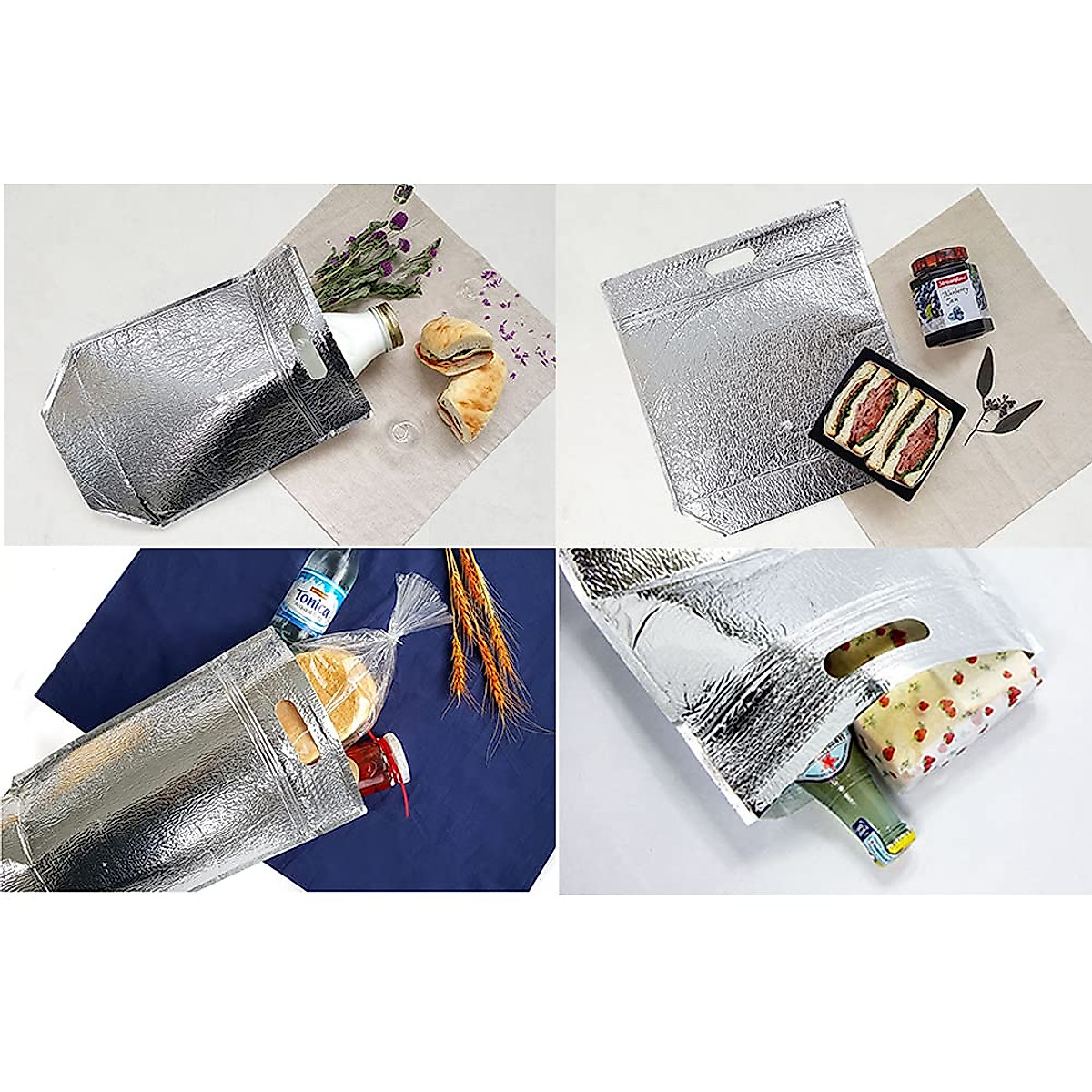 MUTJIM Reusable Insulated Easy Zip Open and Lock Cold & Hot Pouch Lunch Bag Thermal Aluminum Foil Picnic Camping Grocery Waterproof Bags + Icepack (10pcs, Large)