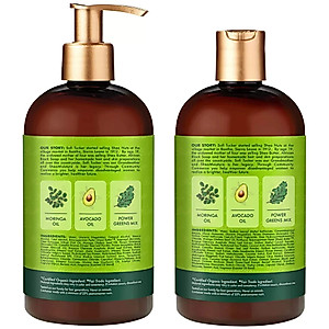 SheaMoisture Power Greens Curly Hair Shampoo and Conditioner Dry Hair Moringa Avocado to moisturize, 13 Fl Oz (Pack of 2)