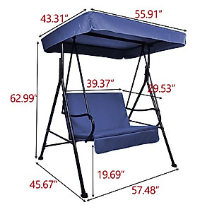 FUZOFUIZ 2-Seat Outdoor Patio Porch Swing Chair, Porch Lawn Swing with Removable Cushion and Convertible Canopy (Blue)