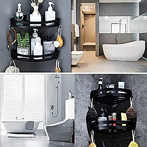 Ookeg 2 Pack Shower Caddy Corner, Corner Shower Shelf for Bathroom, 2 Tier Shower Corner Shelf with 4 Hooks, No Drilling Self Adhesive