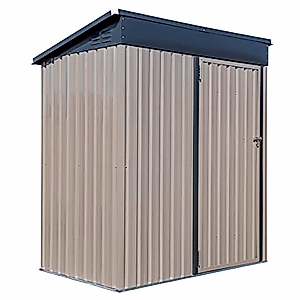 Metal Outdoor Galvanized Steel Storage Shed with Lockable Doors for Backyard or Patio Storage of Bikes, Grills, Supplies, Tools, Toys, for Lawn, Garden, and Camping, Tan (5x3)