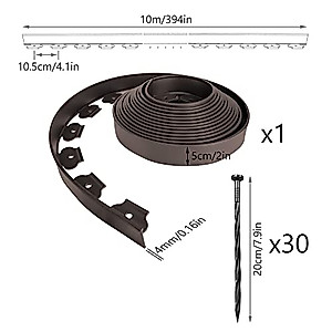 VOUNOT Landscape Edging No-Dig with 30 Anchoring Stakes 33 Feet Plastic Edging Border Flexible for Lawn, Yard, Garden 2 Inch Tall Brown
