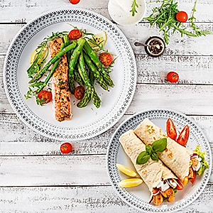 Dinnerware Sets,MEKY Flower Pattern Plates, Service for 6, Glass Plates, Dishes, Bowls, Resist Fracture, Anti-Chip