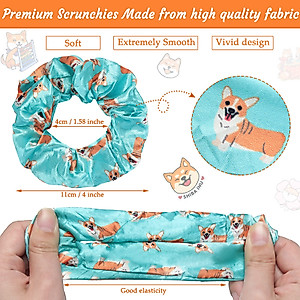 8 Pcs Corgi Dog Hair Scrunchies 1 Corgi Makeup Bag and 50 Pcs Welsh Corgi Pembroke Stickers,Cotton Corgi Scrunchy Corgi Print Travel Makeup Pouch Pencil Case Presents for Women Girls