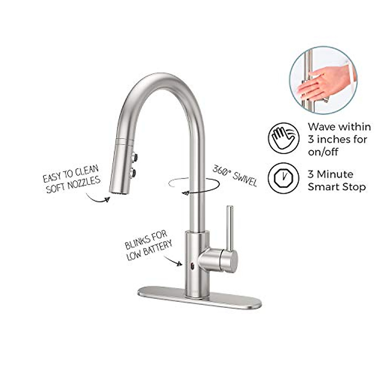 Pfister Stellen Touchless Kitchen Faucet with Pull Down Sprayer, Single Handle, High Arc, Stainless Steel Finish, LG529ESAS