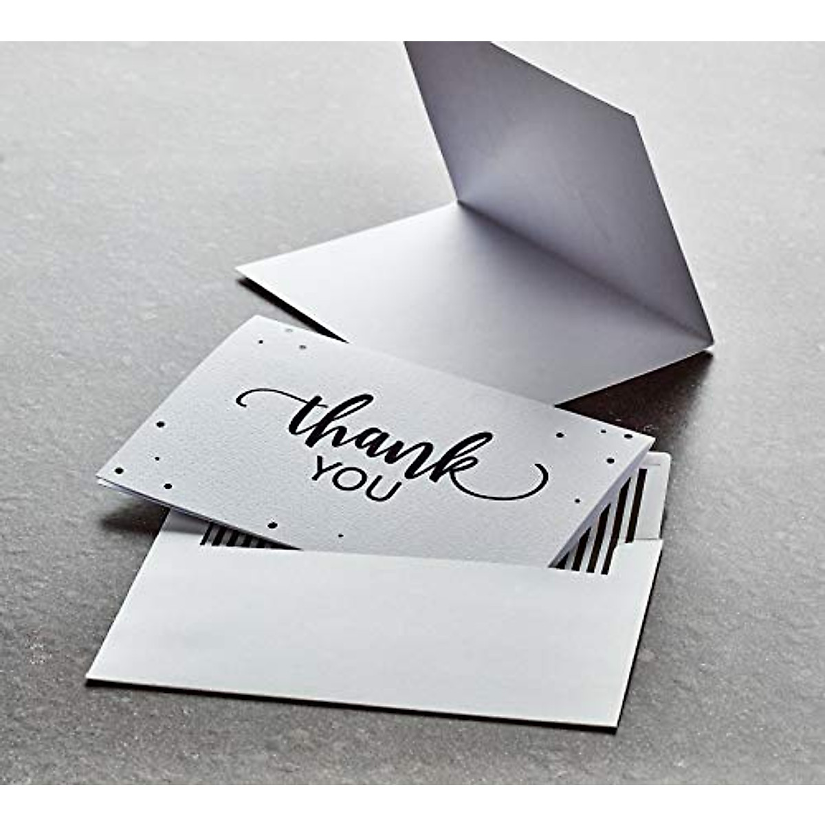 Hayley Cherie 50 Luxury Thank You Cards and Self Seal Envelopes - Black Foil Design with Printed Envelopes - Premium Heavyweight Card Stock with Hammered Texture - 4x6 Photo Size